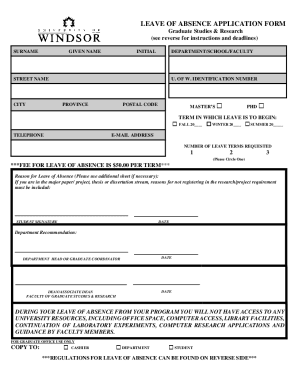 Fillable Online LEAVE OF ABSENCE APPLICATION FORM - Graduate ... Fax ...