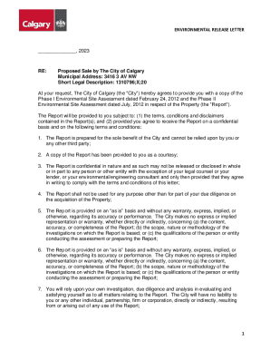 Fillable Online ENVIRONMENTAL RELEASE LETTER Fax Email Print - pdfFiller