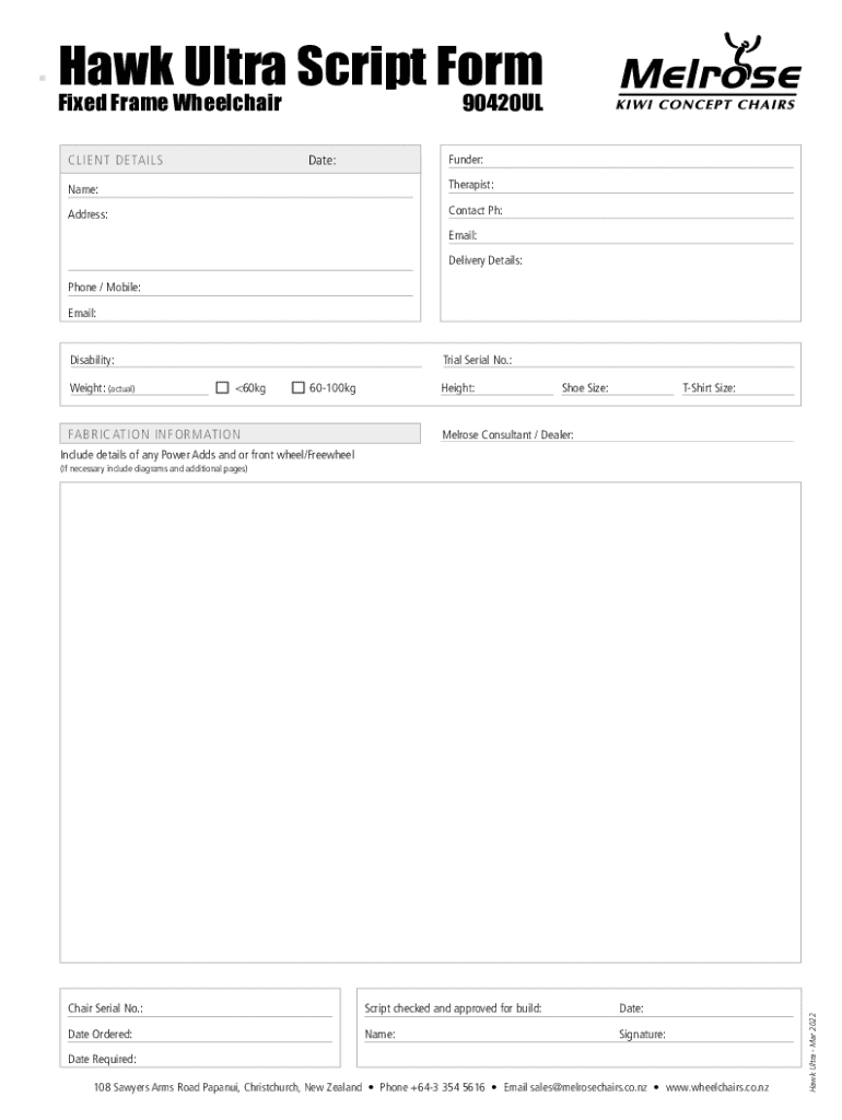 Fillable Online Hawk Ultra Script Form Fax Email Print - pdfFiller