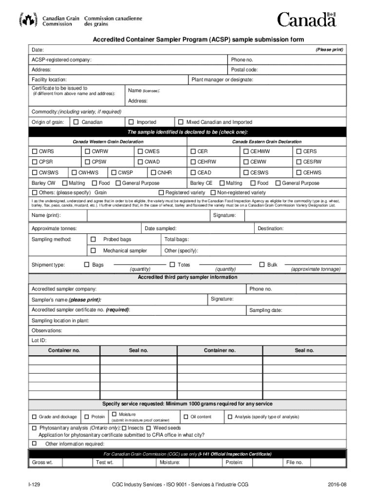 Fillable Online I-129 Accredited container sampler program (ACSP)sample ...