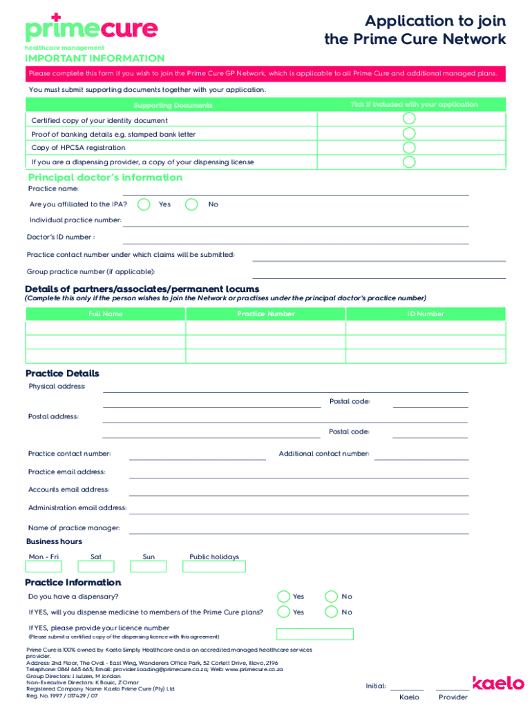 Fillable Online Application to join the Prime Cure Network Fax Email ...