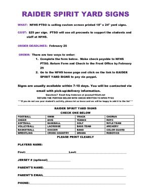 Fillable Online RAIDER SPIRIT YARD SIGNS Fax Email Print - pdfFiller