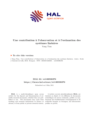 Remplissable En Ligne hal inria Une contributionl'observation etl'estimation des systmes ...