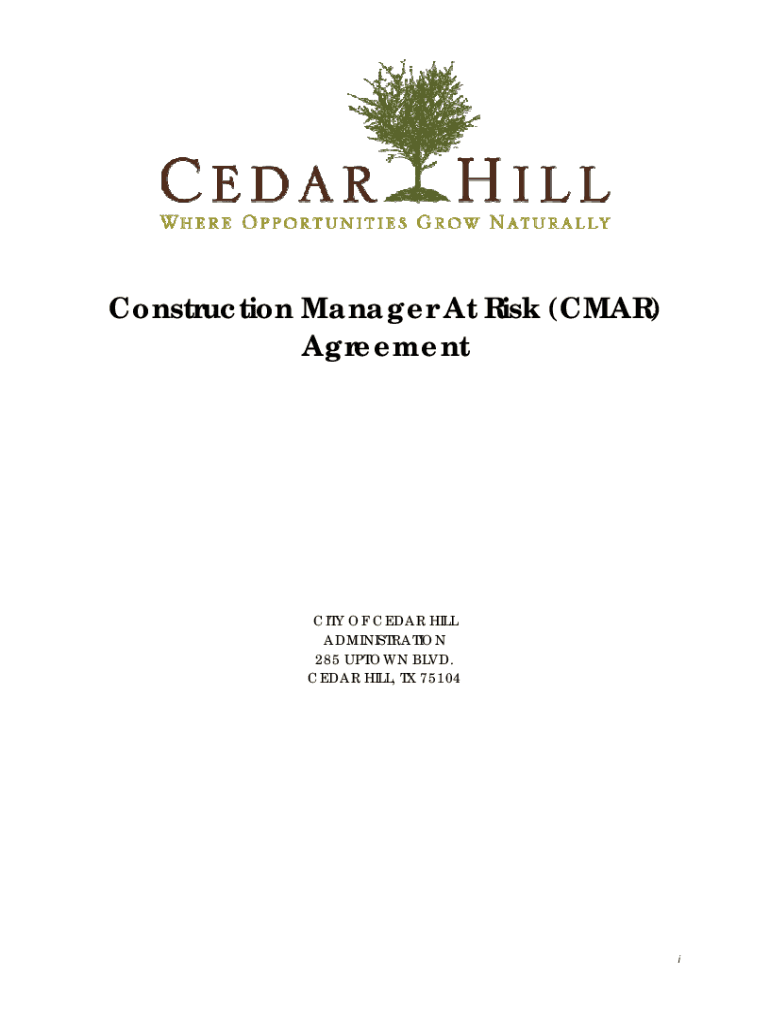 Fillable Online Library in the Park CMAR (Agreement FINAL) Fax Email Print - pdfFiller