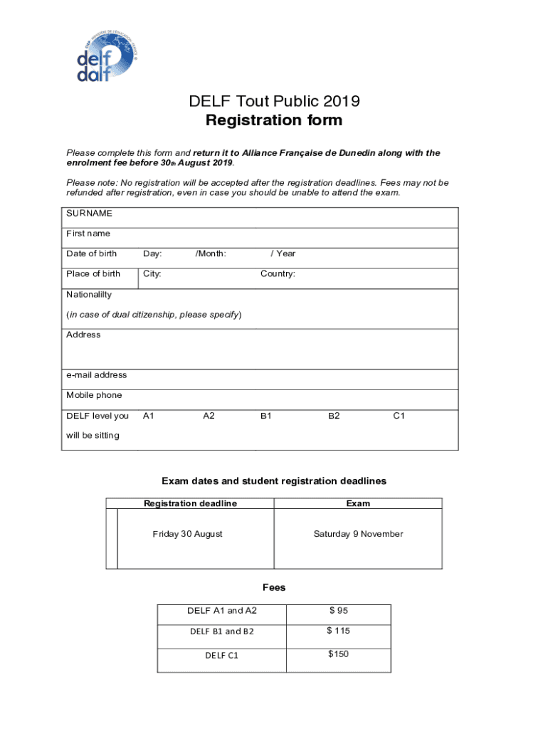 Fillable Online Registration Form DELF DALFPDFIdentity Document Fax ...