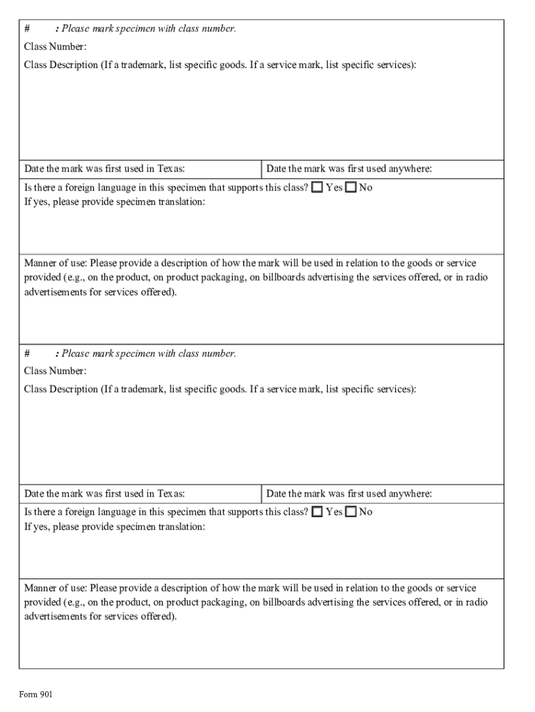 Fillable Online Form 901 - Application for Registration of a Trade or ...