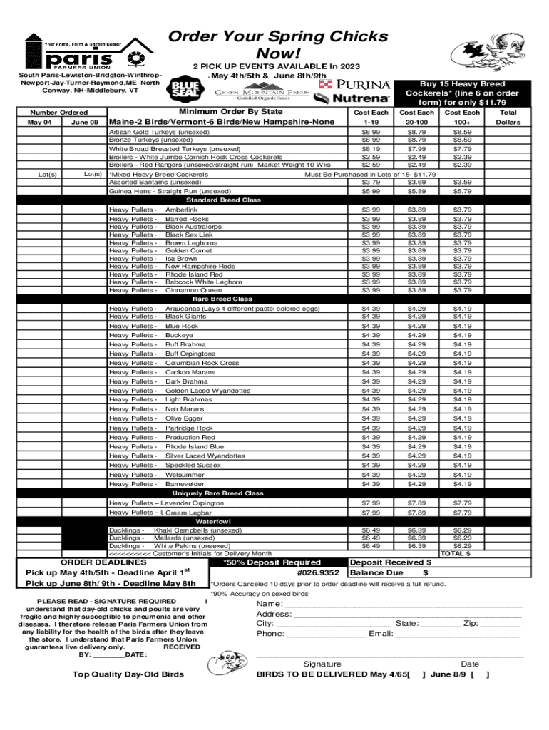 Farmers union chick order form: Fill out & sign online | DocHub