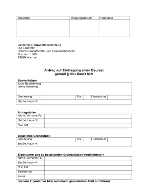 Ausfüllbar Online Antrag auf Eintragung einer Baulast gem83 LBauO M-V ...