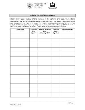 Fillable Online Crche Sign-in/Sign-out Form Fax Email Print - pdfFiller