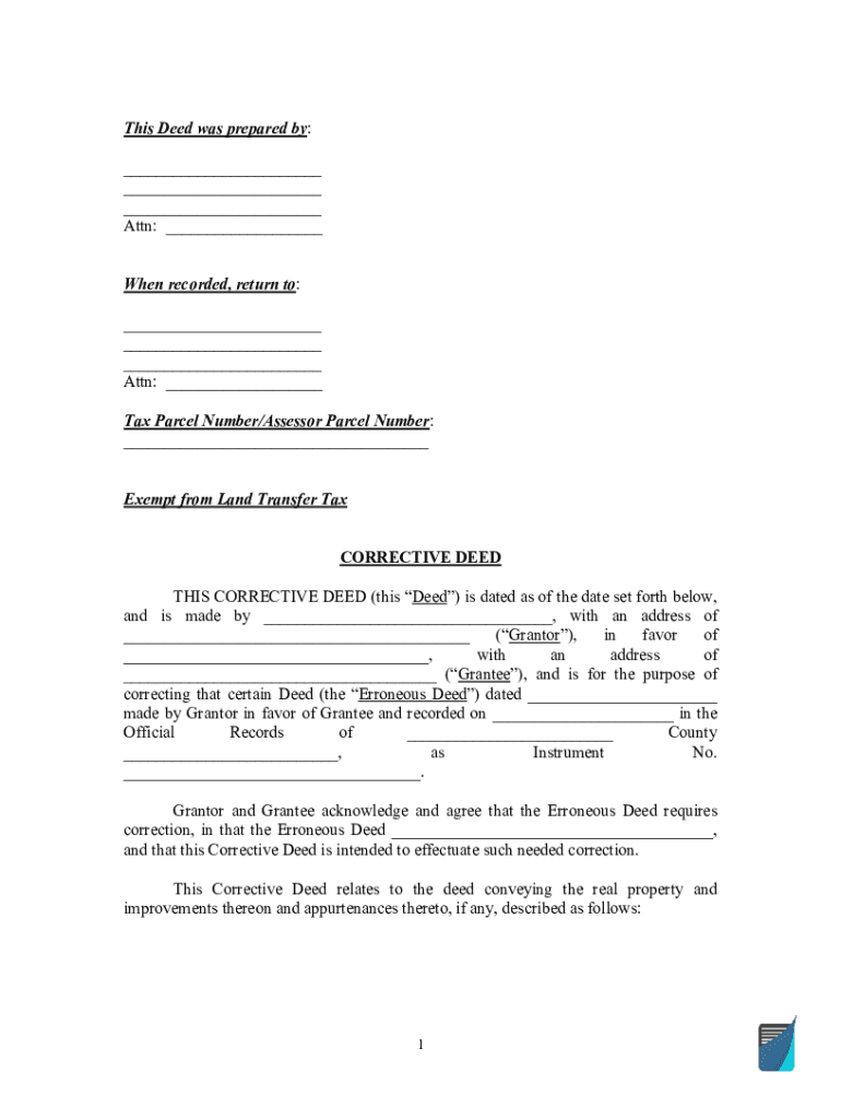 Fillable Online Corrective Deed Form. Corrective Deed Template Fax Email Print - pdfFiller