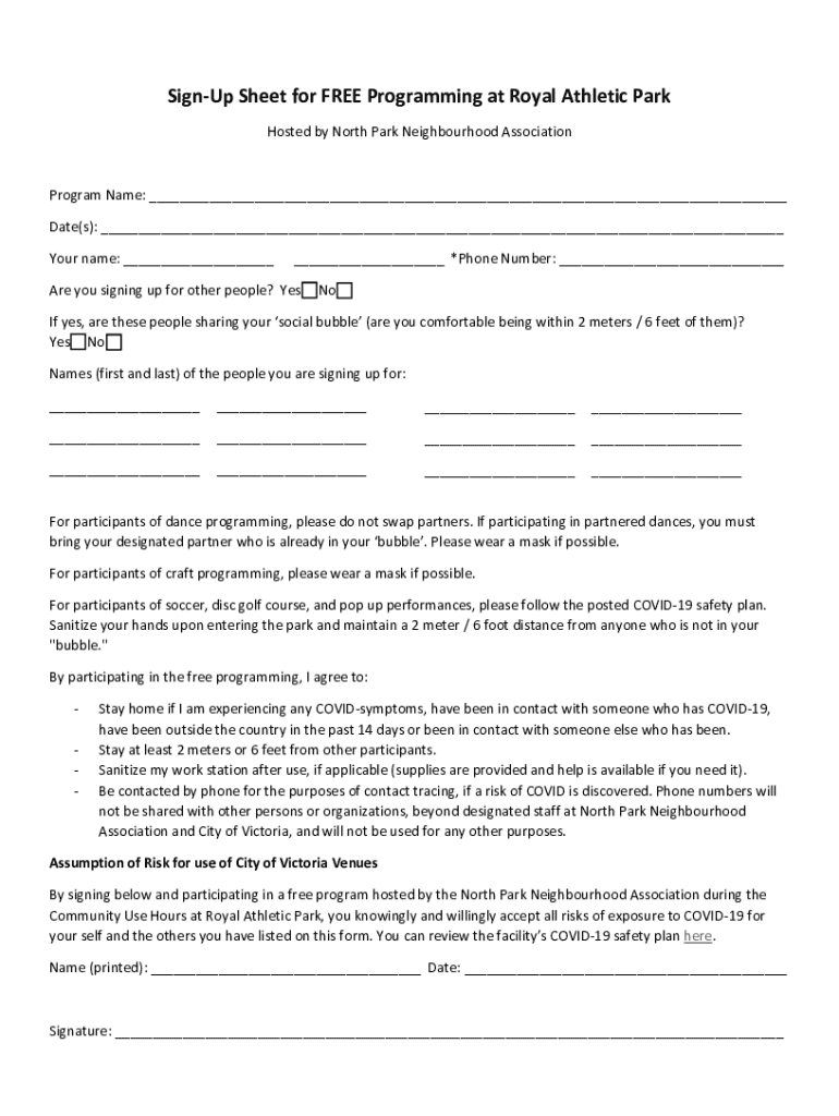 Fillable Online Sign-Up Sheet for FREE Programming at Royal Athletic ...