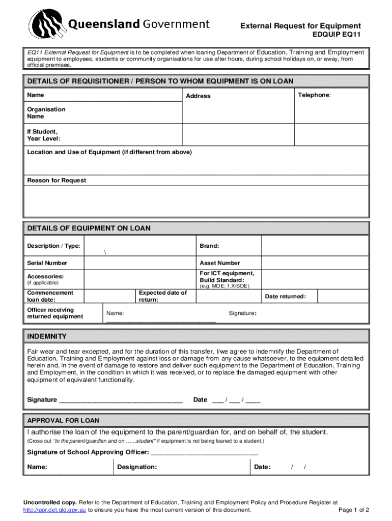 Fillable Online ormeauwoodsshs eq edu EQ11 External Request for ...