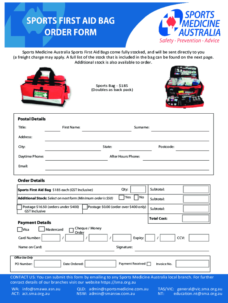 Fillable Online Customer First Aid Kit Order Form-ACT.pdf Fax Email ...