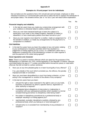 Fillable Online 79 Appendix B Example of a 'fit and proper' form for ...