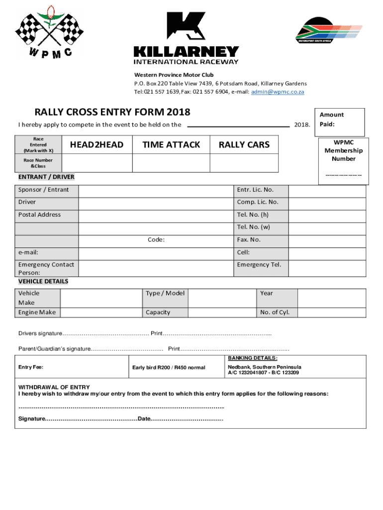 Fillable Online Rally Cross Entry Form Fax Email Print - pdfFiller
