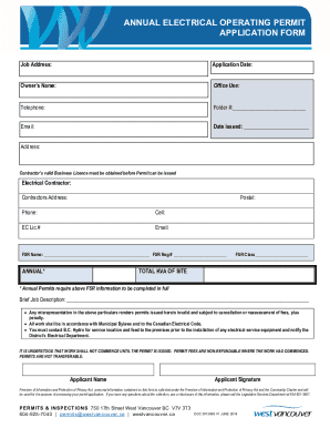 Fillable Online Electrical Annual Operating Permit Application Fax ...