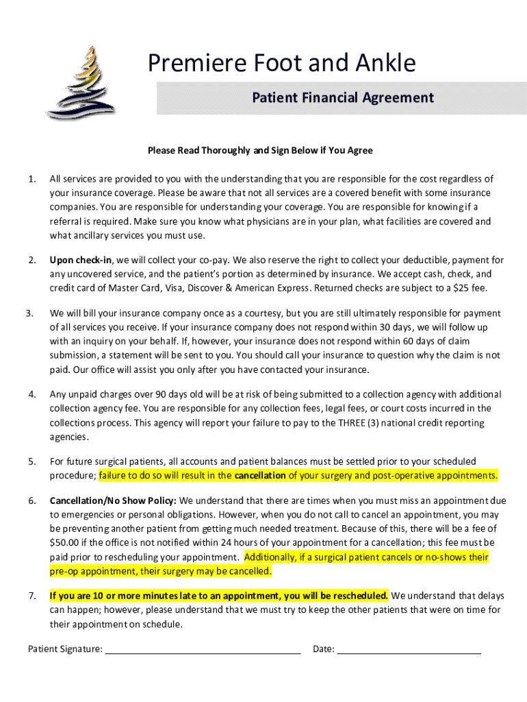 Fillable Online Patient Financial Agreement - Premiere Foot & Ankle Fax ...