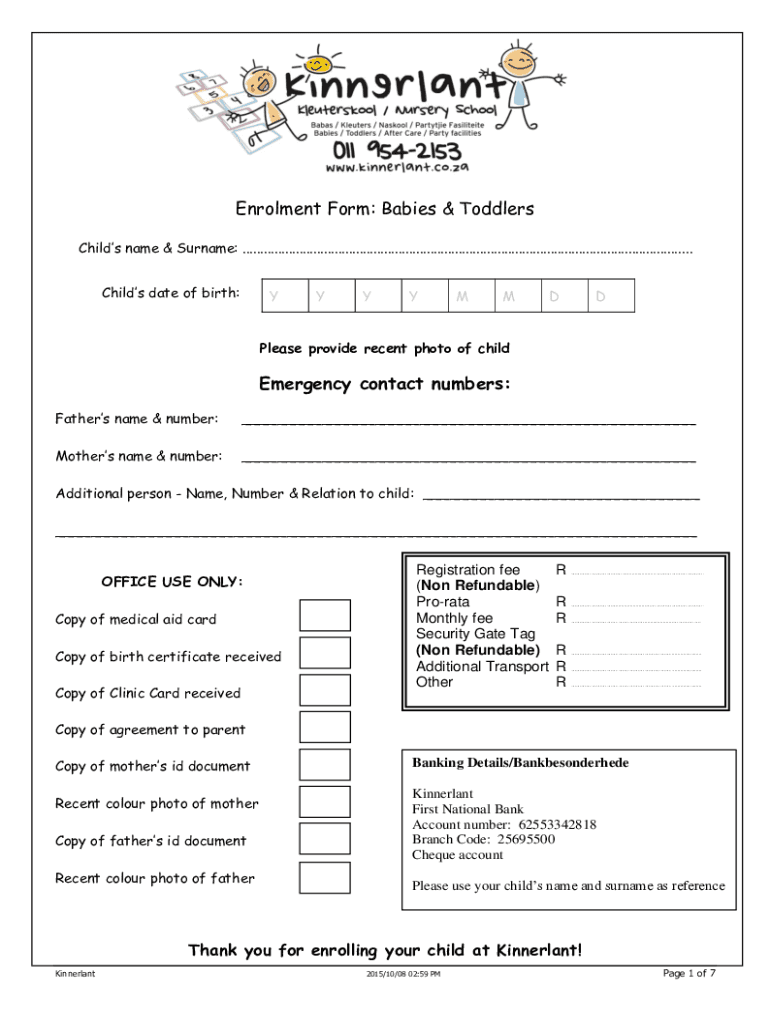 Fillable Online SAMPLE CHILDREN'S ENROLLMENT FORM ----------------- ... Fax Email Print - pdfFiller