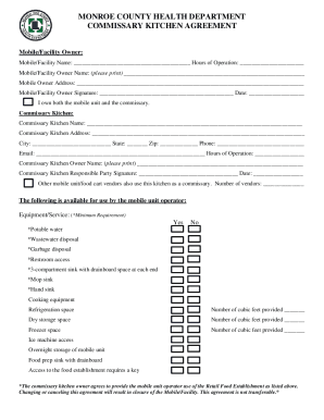 Fillable Online Commissary Kitchen Agreement - Monroe County, Indiana ...
