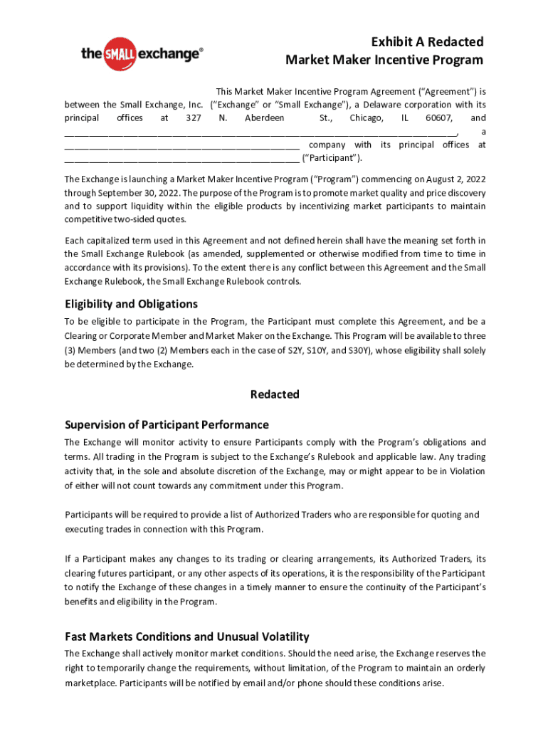 Fillable Online Exhibit A Redacted Market Maker Incentive Program Fax ...