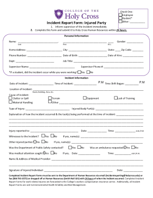 Fillable Online Incident Report Form: Injured Party Fax Email Print ...