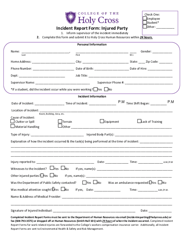 Fillable Online Incident Report Form: Injured Party Fax Email Print - pdfFiller