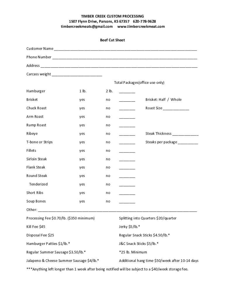 Fillable Online Deer Cut Sheet Fax Email Print - pdfFiller