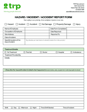 Fillable Online TRP Hazard Incident Report Form Fax Email Print - pdfFiller