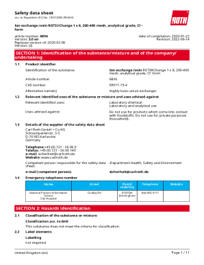 Fillable Online Safety Data Sheet: Highly basic anion exchanger Fax ...