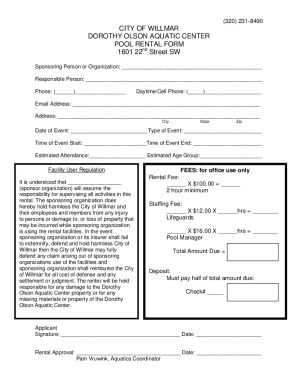 Fillable Online POOL RENTAL FORM Fax Email Print - pdfFiller