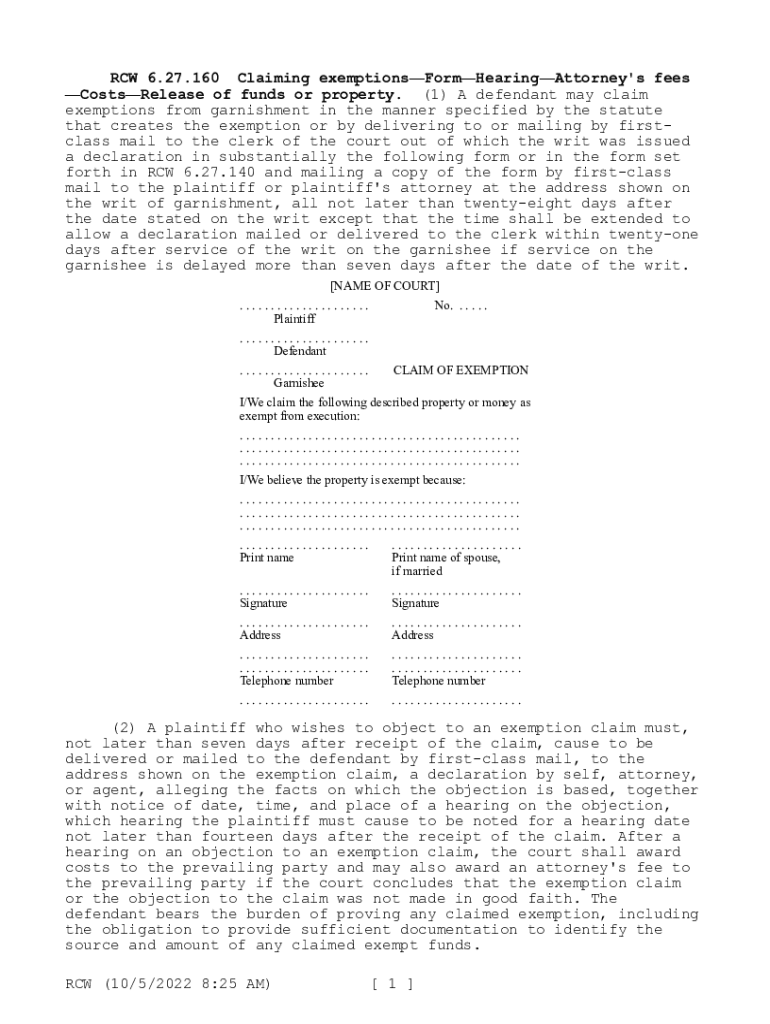 Fillable Online RCW 6.27.100: Form of writ of garnishment (United ...