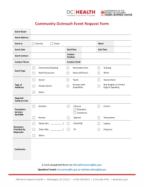 Fillable Online dchealth dc Community Outreach Event Request Form - DC ...