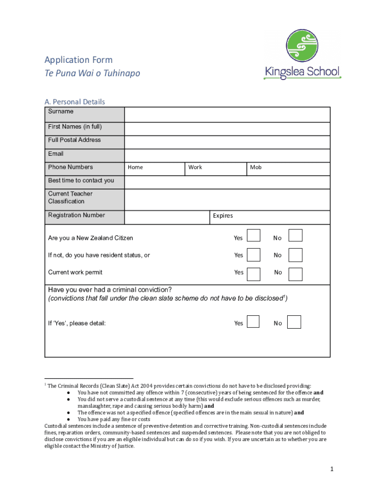 Fillable Online Application Form Te Puna Wai o Tuhinapo - Kingslea ...