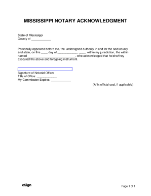 Fillable Online Mississippi Notary Acknowledgment Form Fax Email Print - pdfFiller