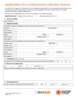 Fillable Online Application for a replacement asbestos licence Fax ...