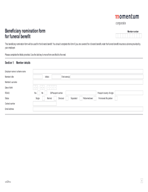 Fillable Online Beneficiary nomination form for funeral benefit Fax Email Print - pdfFiller