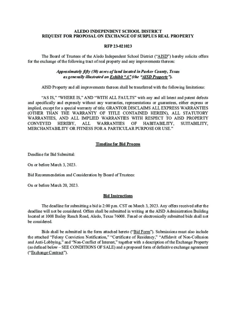 Fillable Online Request for Proposal on Exchange of Surplus Real ...