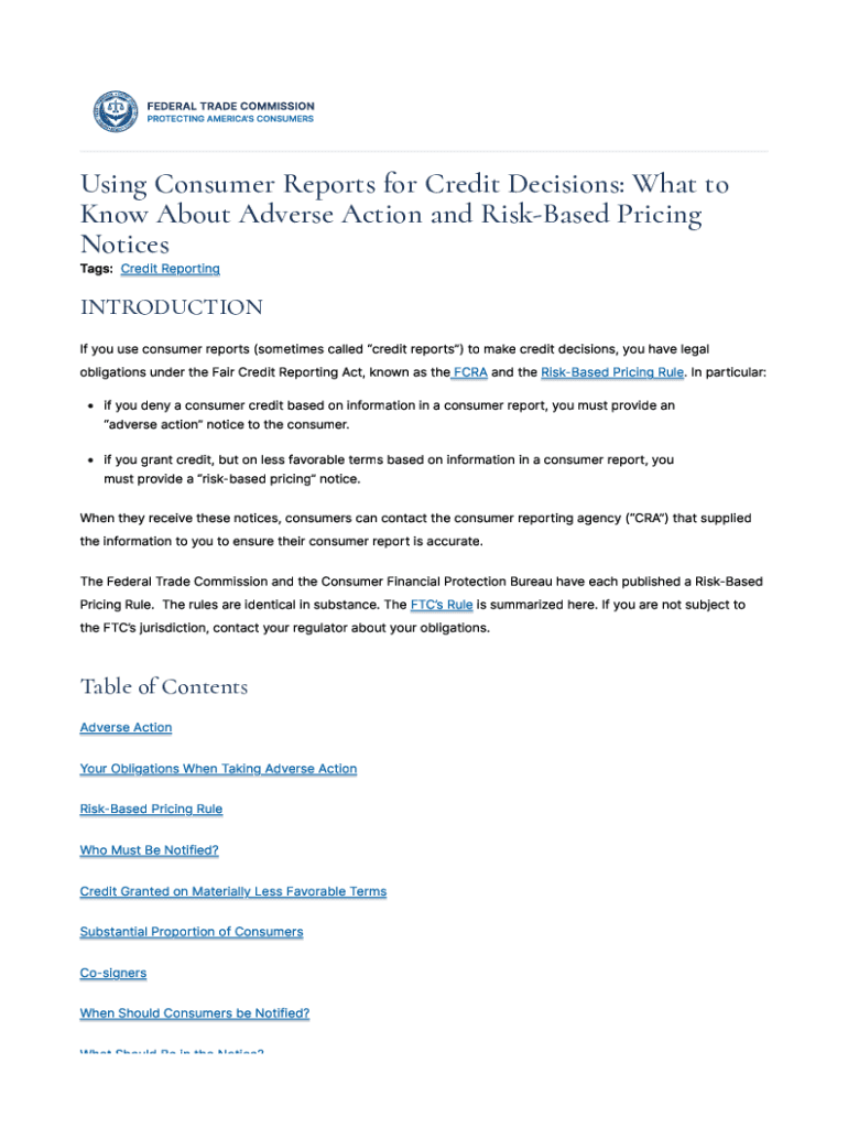 Fillable Online credit score disclosure requirements for risk-based ...