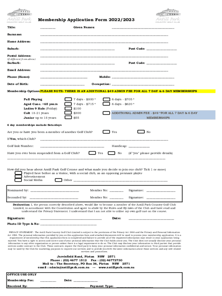 Fillable Online Membership Application Form 2022/2023 Fax Email Print - pdfFiller