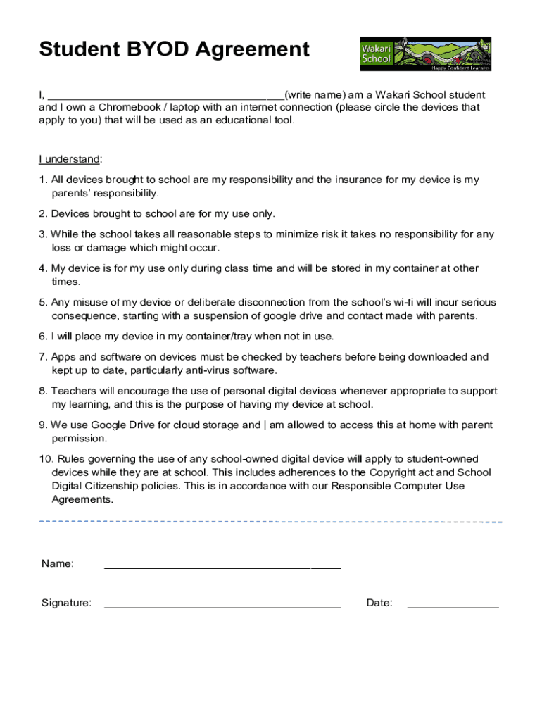 Fillable Online wakari school Student BYOD Agreement Fax Email Print ...