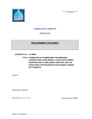 Fillable Online HUMAN SETTLEMENTS PROJECTS PROCUREMENT ... Fax Email ...
