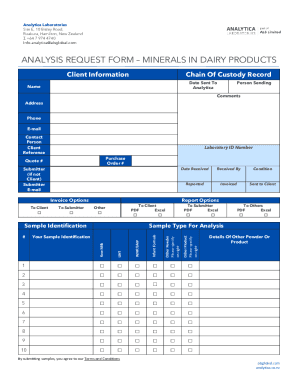 Fillable Online ANALYSIS REQUEST FORM MINERALS IN DAIRY ... Fax Email ...