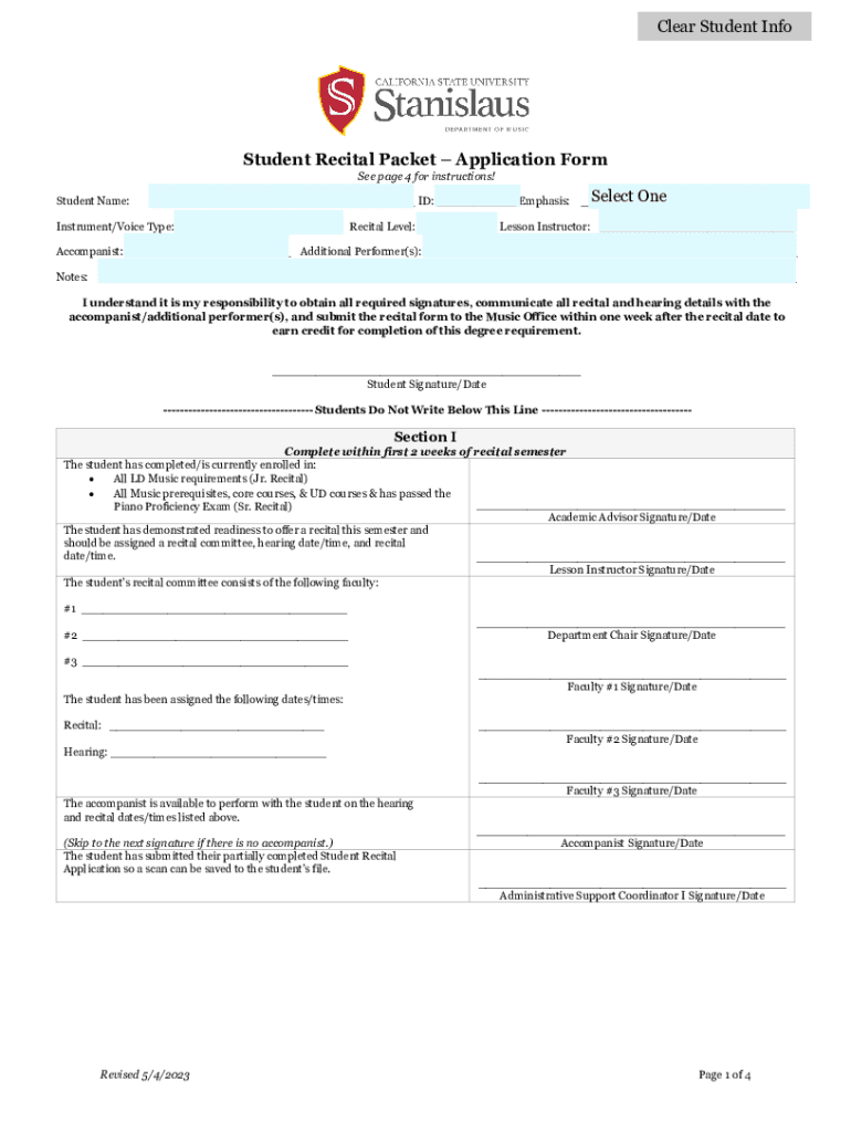 Fillable Online STUDENT RECITAL REQUEST FORM Fax Email Print - pdfFiller