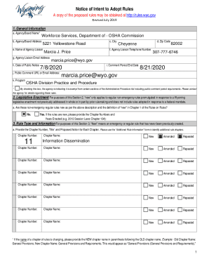 Fillable Online public notice of intent to adopt rules and regulations ...