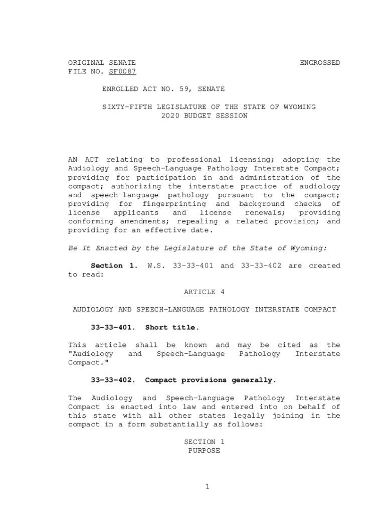 Fillable Online ORIGINAL SENATE ENGROSSED FILE NO. SF0087 ... Fax Email ...