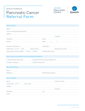Fillable Online Pancreatic Cancer Referral Form Fax Email Print - pdfFiller