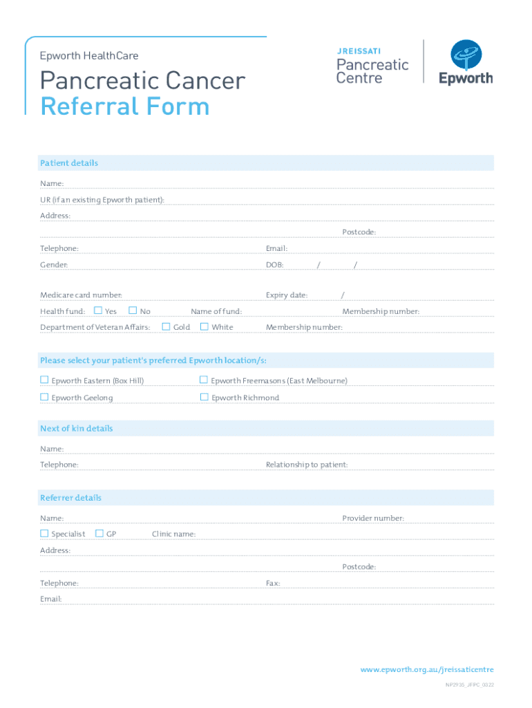 Fillable Online Pancreatic Cancer Referral Form Fax Email Print - pdfFiller