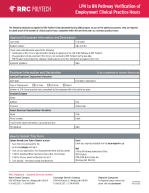 Fillable Online LPN to BN Pathway Verification of Employment Clinical ...