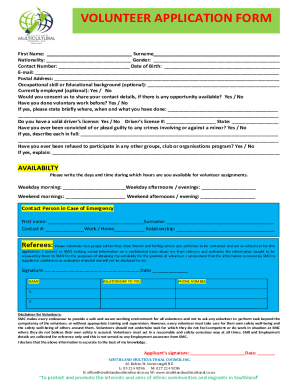 Fillable Online BMNTC Volunteer Application Fax Email Print - pdfFiller