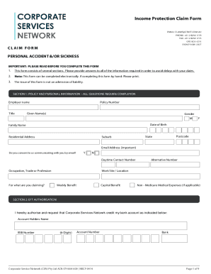 Fillable Online CSN Income Protection Claim Form Fax Email Print ...